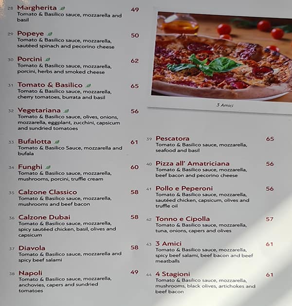 Menu at Tomato & Basilico restaurant, Dubai, 498Q+2WG