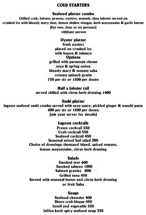 The Lagoon - Cinnamon Grand Menu - Zomato Sri Lanka