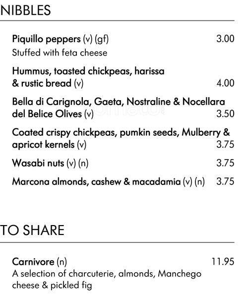 Menu at Barbican Lounge, London, Silk Street