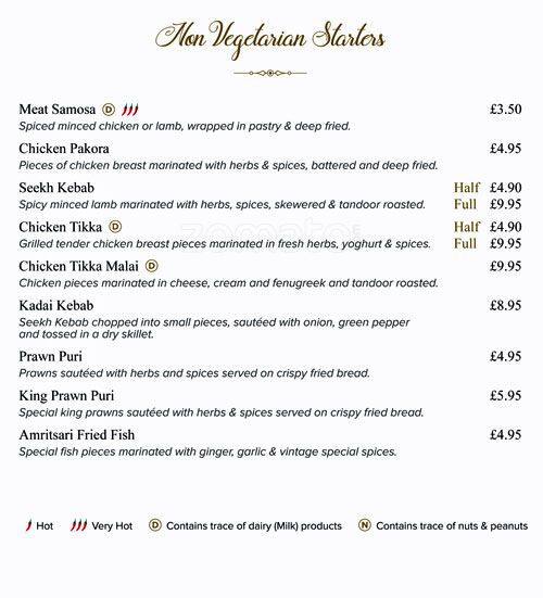 Menu at The Vintage Restaurant, Harrow, 207 Station Rd
