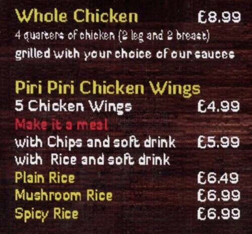 Menu at The Piri Piri Tree restaurant, London