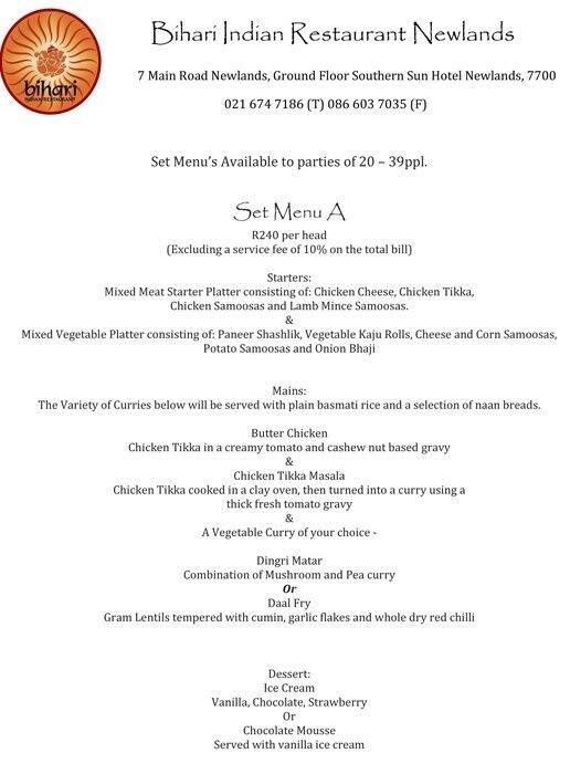 Speisekarte von Famous Butcher's Grill restaurant, Kapstadt