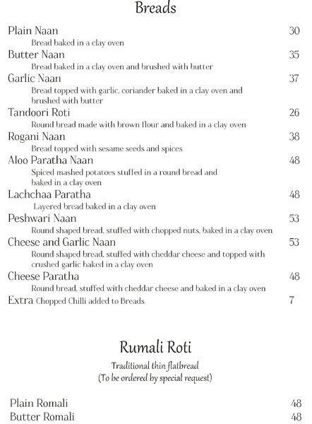 Menu at Bihari Indian Restaurant, Cape Town