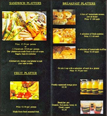 Menu at TOASTED cafe, Dublin