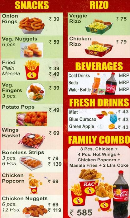 Menu at KAC Restaurant, Kharar