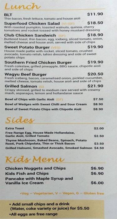 Menu at Brunswick Flour Mill restaurant, Brunswick