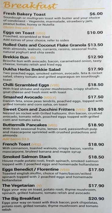 Menu at Brunswick Flour Mill restaurant, Brunswick