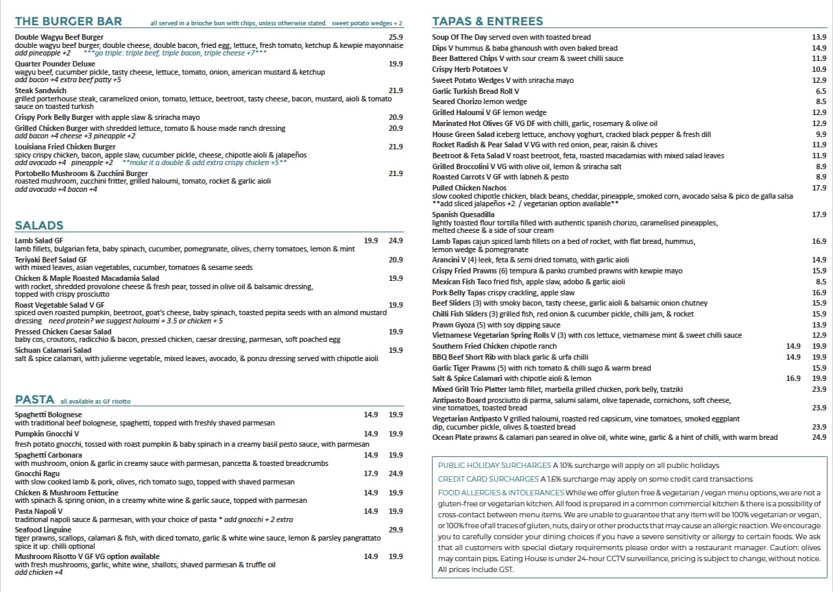 Menu at Eating House restaurant, Rowville, 17/1100 Wellington Rd