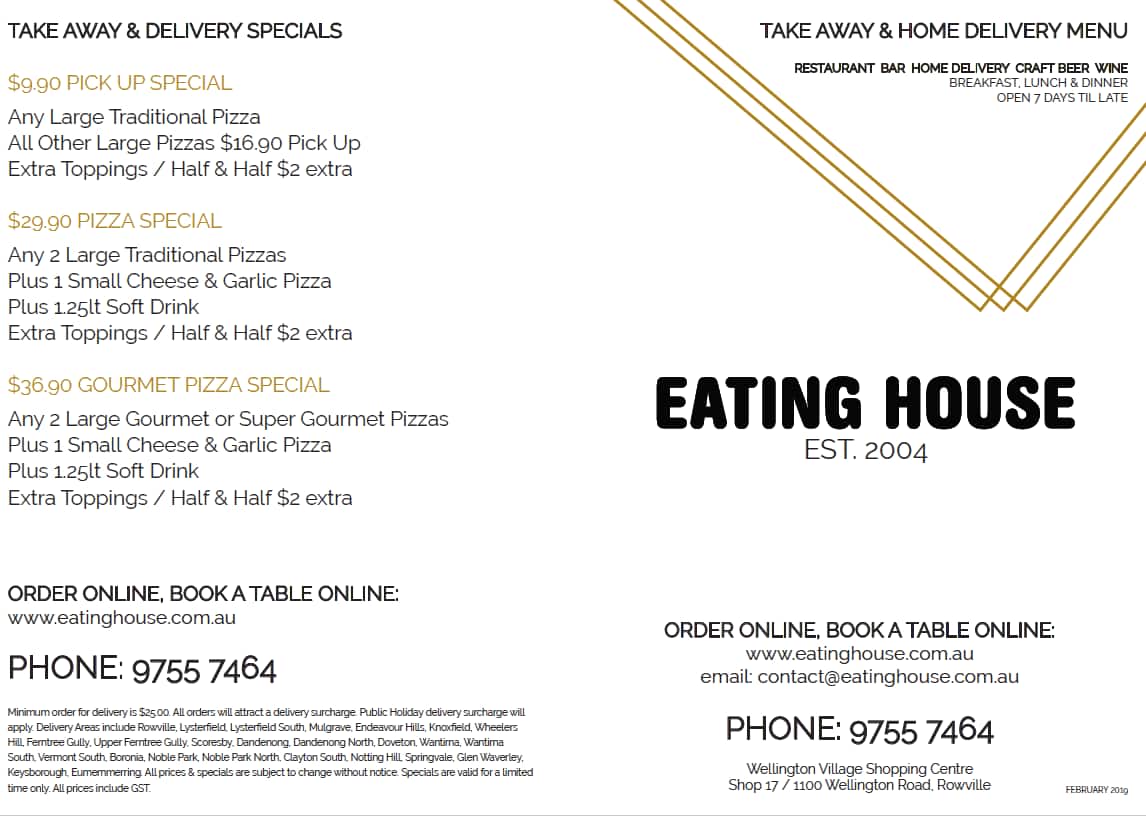 Menu at Eating House restaurant, Rowville, 17/1100 Wellington Rd