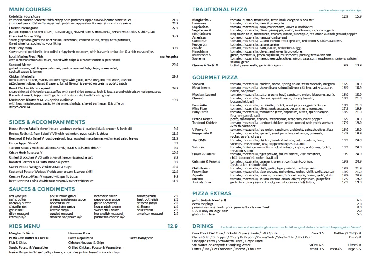 Menu at Eating House restaurant, Rowville, 17/1100 Wellington Rd