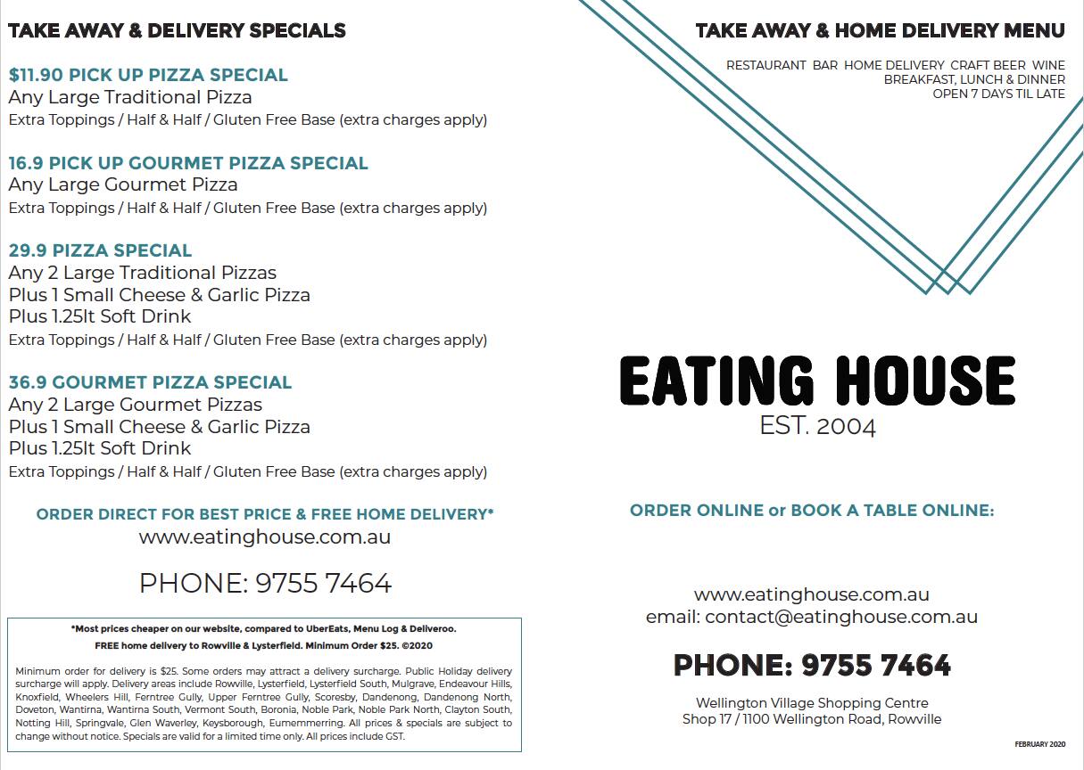 Menu at Eating House restaurant, Rowville, 17/1100 Wellington Rd