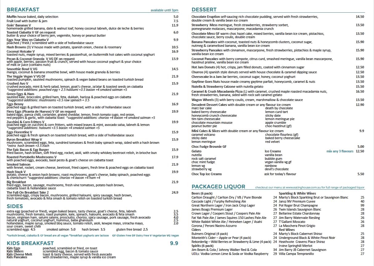 Menu at Eating House restaurant, Rowville, 17/1100 Wellington Rd