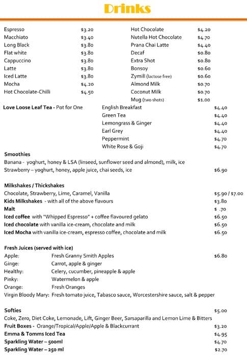 Menu at High Tide Cafe Semaphore, Semaphore