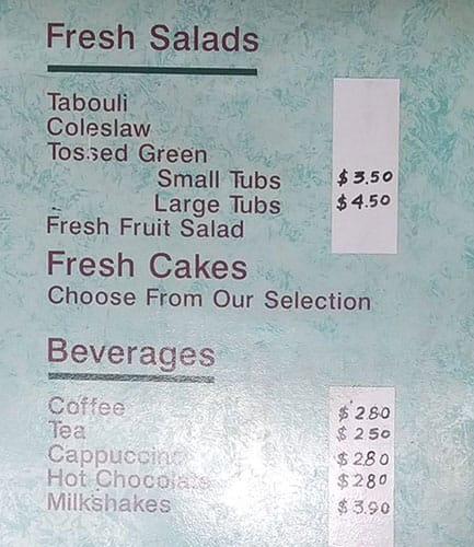 Menu at Melrose Take Away fast food, Melbourne