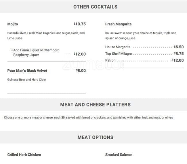 Menu at Zin Zen Wine Bistro pub & bar, McKinney, Virginia Pkwy # 104