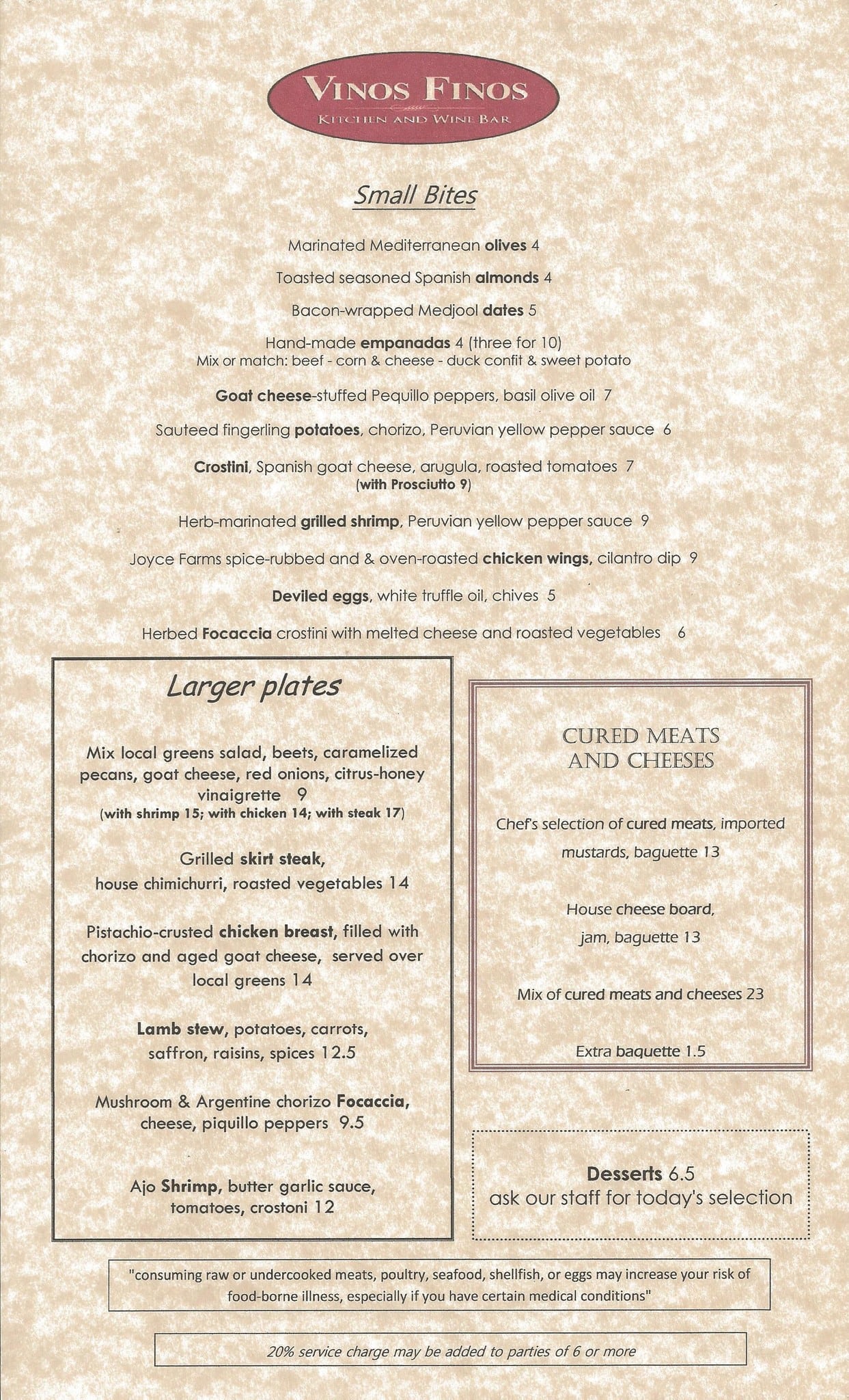 Menu at Vinos Finos pub & bar, Raleigh