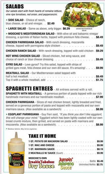 Menu at Moochie's Meatballs and More restaurant, Salt Lake City, 232 E ...