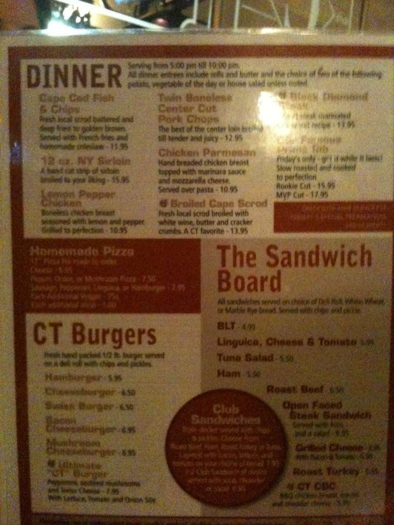 Menu at Conference Table restaurant, Falmouth