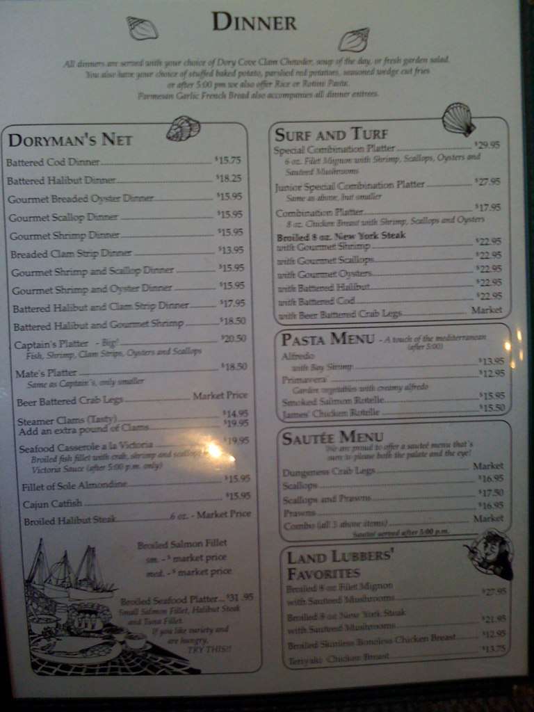 Menu at Dory Cove Restaurant, Lincoln City, SW Hwy 101