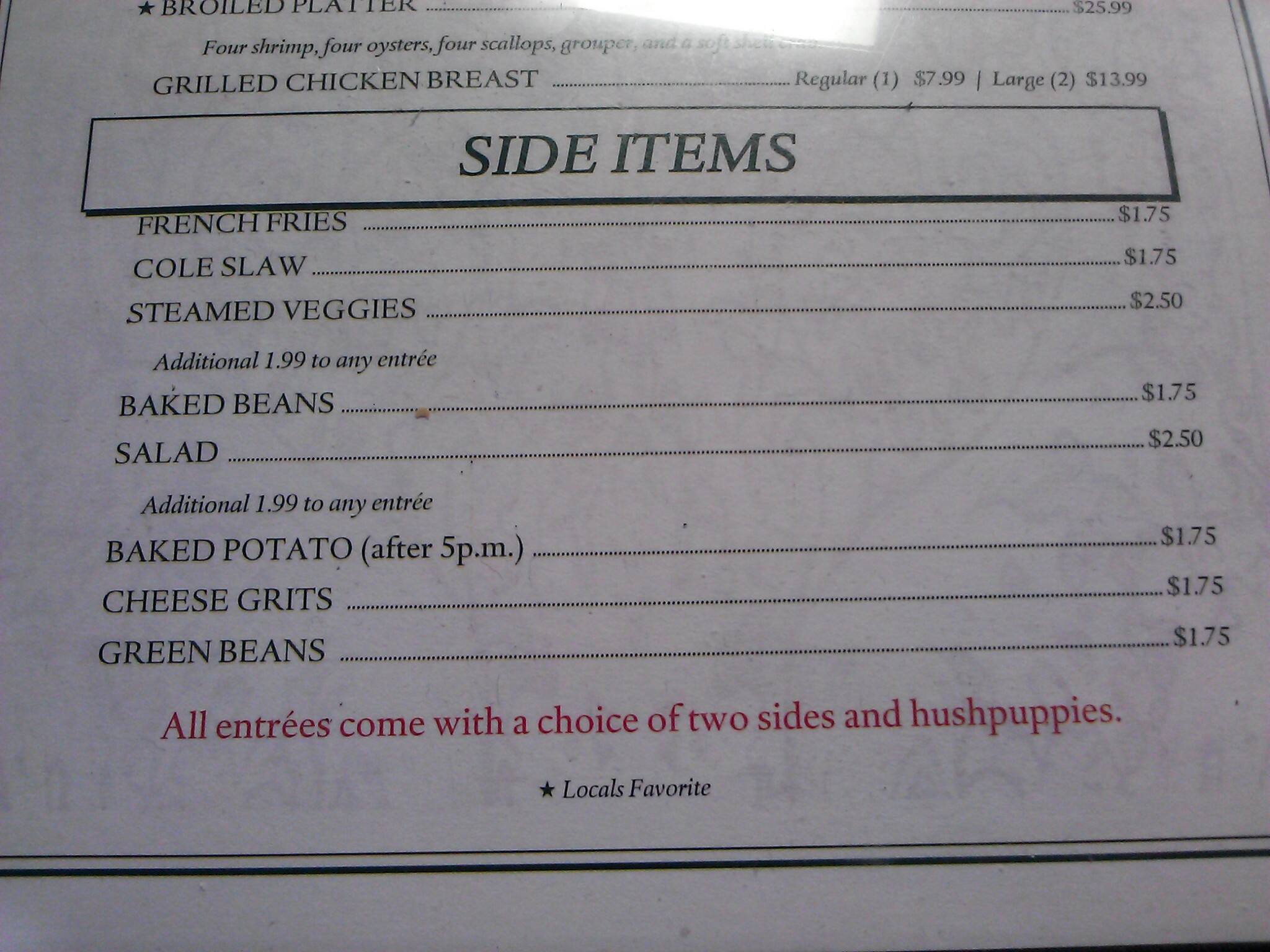 Menu at Sam's Seafood & Steaks pub & bar, Pensacola