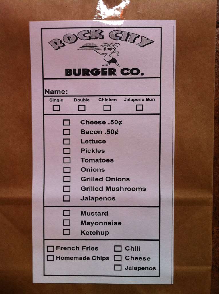 Menu at Rock City Burger Co restaurant, Bridgeport