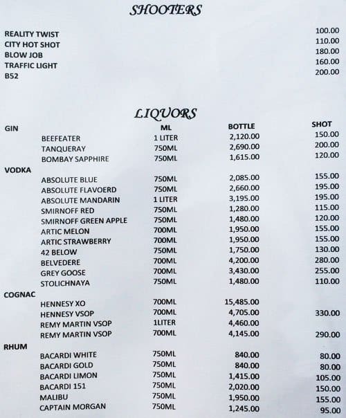 Menu at Level 8 Bar, Mandaue City, 8th Floor Adnama Bldg.