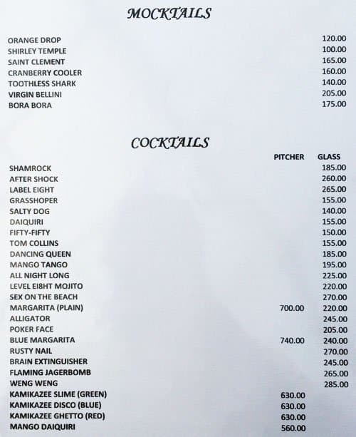 Menu at Level 8 Bar, Mandaue City, 8th Floor Adnama Bldg.