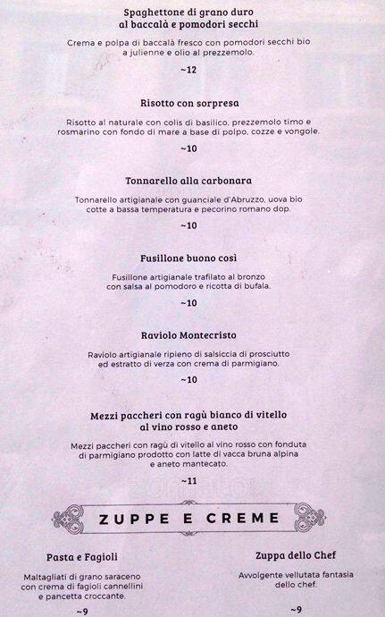 Menu da Ristorante Dorsia, Roma