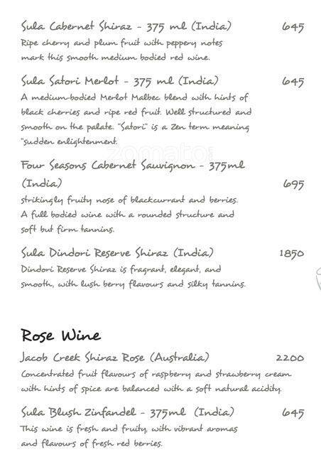 Menu at Cafe Mezzuna, Bengaluru