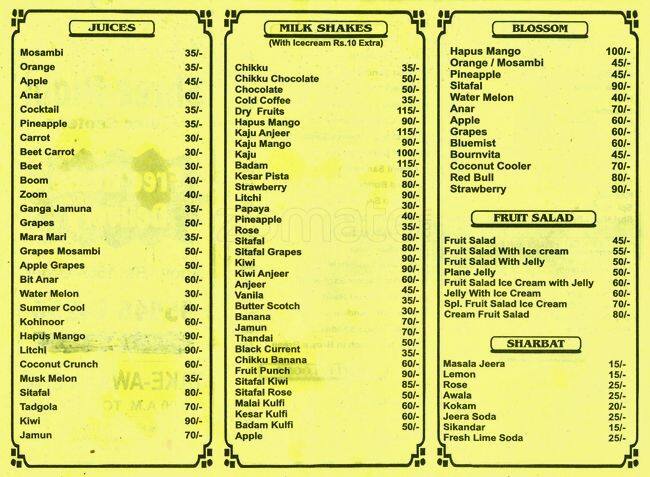 Shree Nidhi Juice Centre Menu, Menu for Shree Nidhi Juice Centre ...