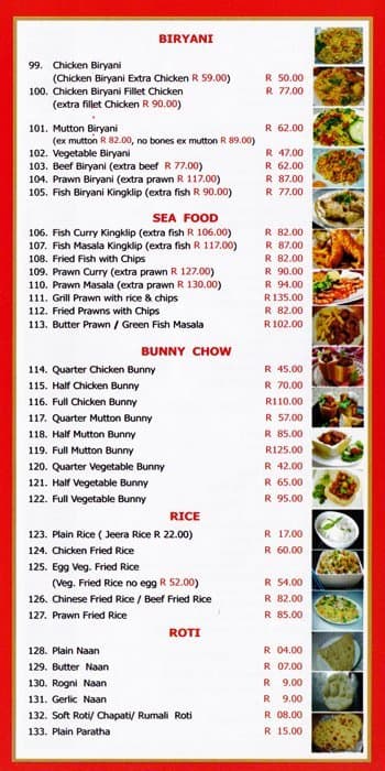 Menu at Bismillah Restaurant-Laudium, Pretoria