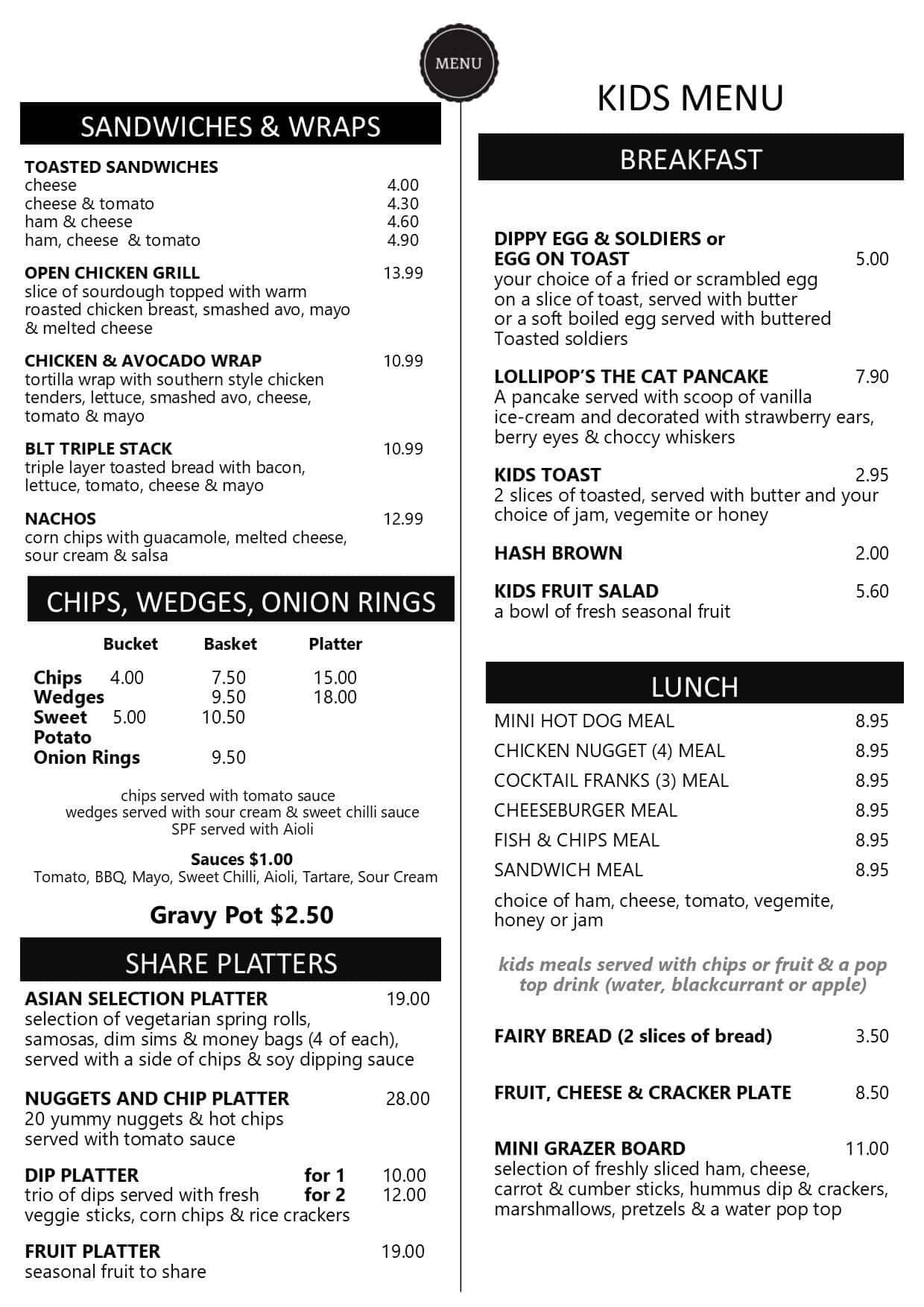 Menu at Cafe Croydon, Croydon