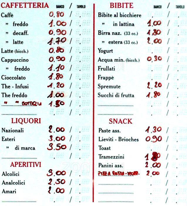 Menu at Bar pasticceria Peccati di gola, Rome, Via Pisino