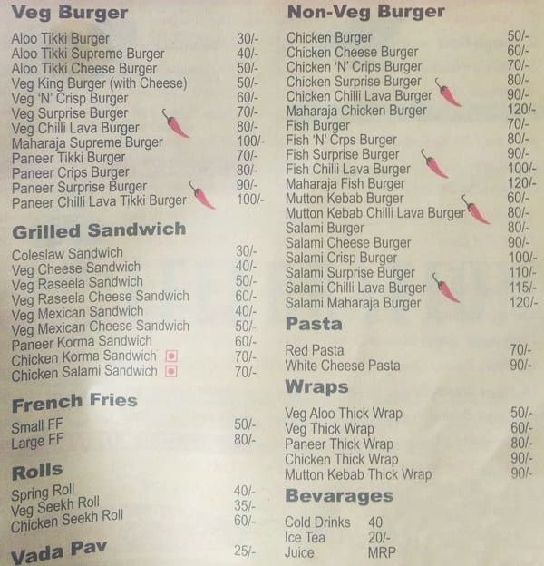 Menu of Burger Station, Rohini, New Delhi