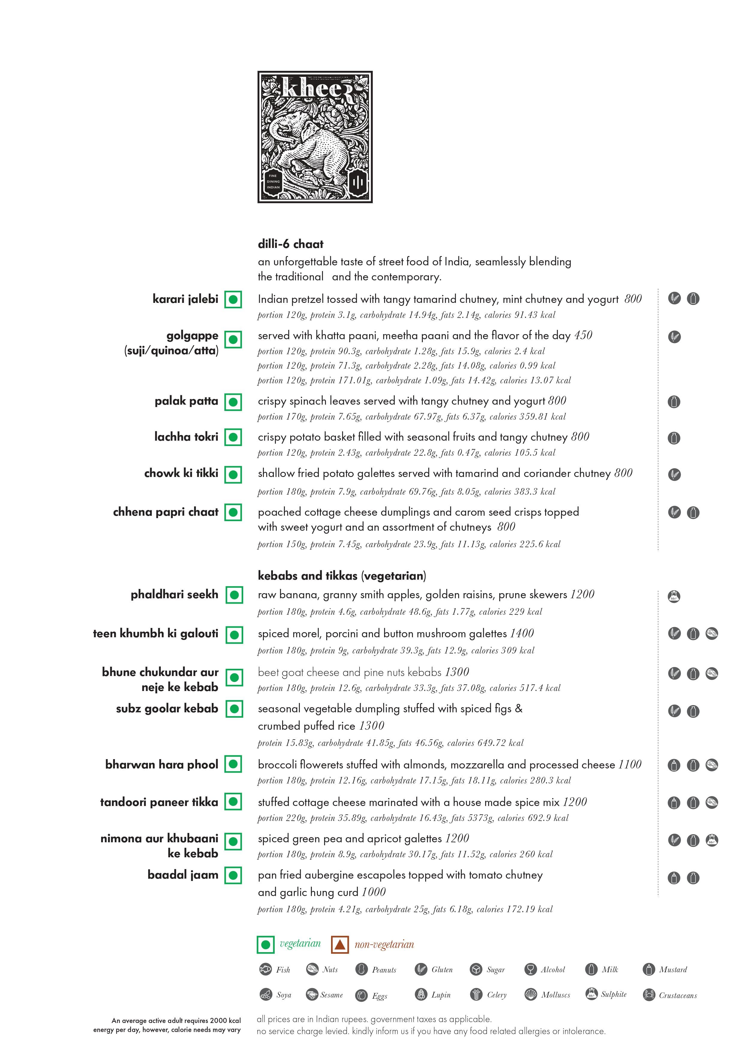 Menu of Kheer - Roseate House, Aerocity, New Delhi