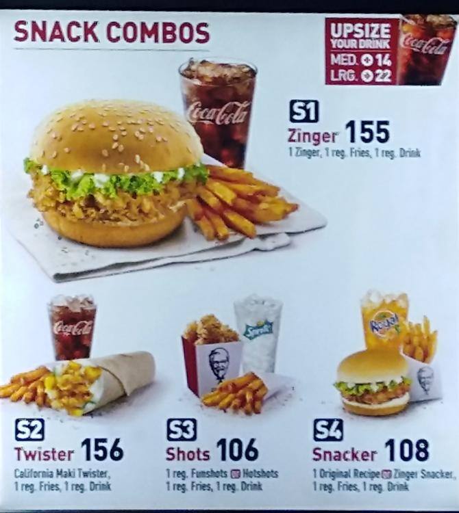 Menu at KFC restaurant, Pasay, Food Hall