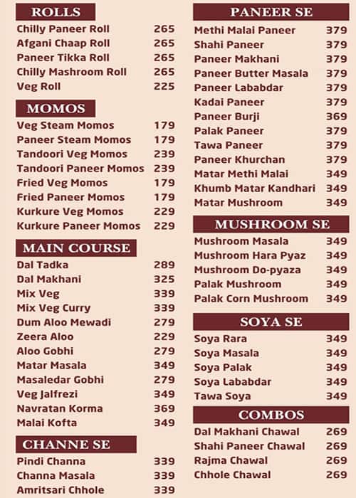 Menu of Royale Kitchen, Pitampura, New Delhi
