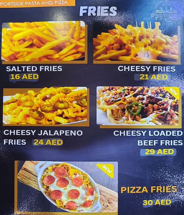 Menu of Portside Pasta and Pizza, Al Mina, Abu Dhabi