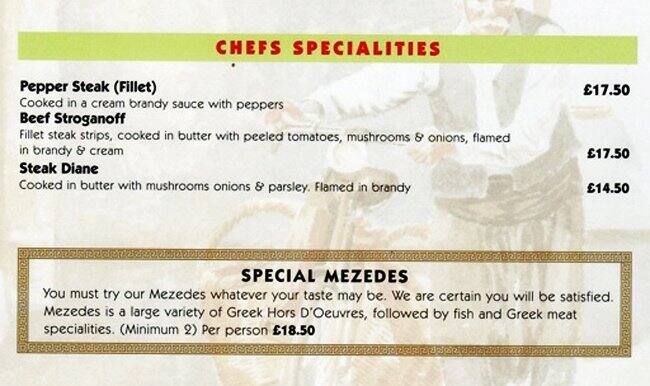 Menu at The Four Lanterns restaurant, London