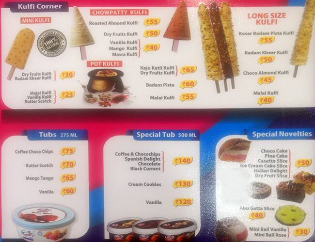 Menu at Natural Fresh Ice Cream, Chennai, 18