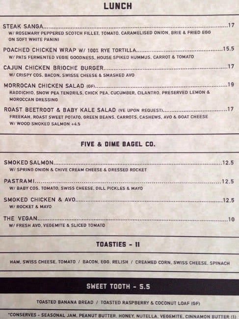 Menu at Soldier On cafe, Prahran