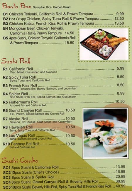 Menu at Buck's Teriyaki restaurant, Kent