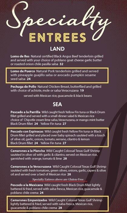 Menu at Manuel's restaurant, Austin, 310 Congress Ave