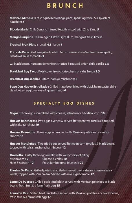 Menu at Manuel's restaurant, Austin, 310 Congress Ave