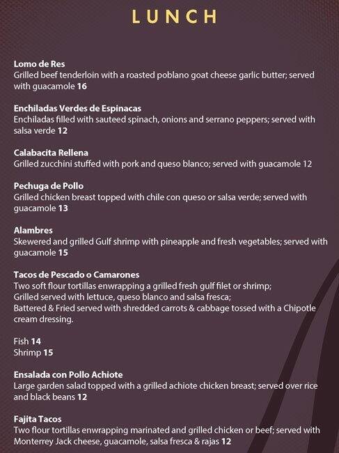 Menu at Manuel's restaurant, Austin, 310 Congress Ave