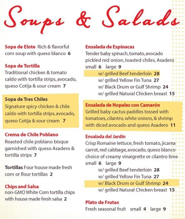 Menu at Manuel's restaurant, Austin, Jollyville Rd