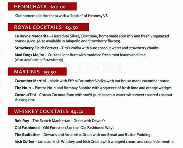 Menu at Mad Dogs pub & bar, San Antonio