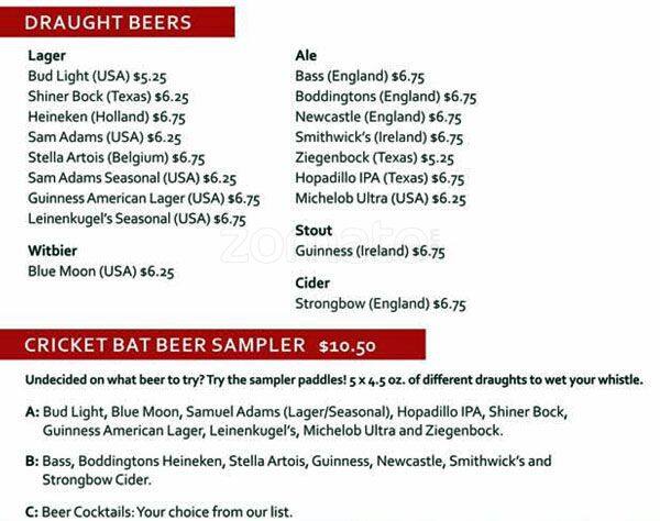 Menu at Mad Dogs pub & bar, San Antonio