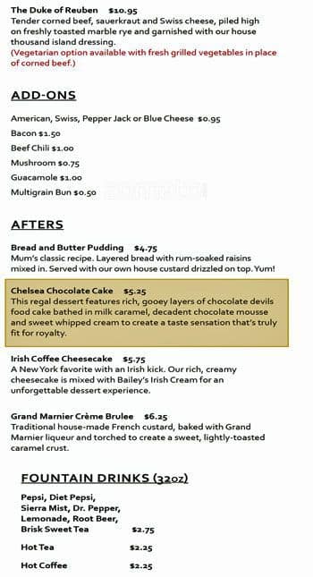 Menu at Mad Dogs pub & bar, San Antonio