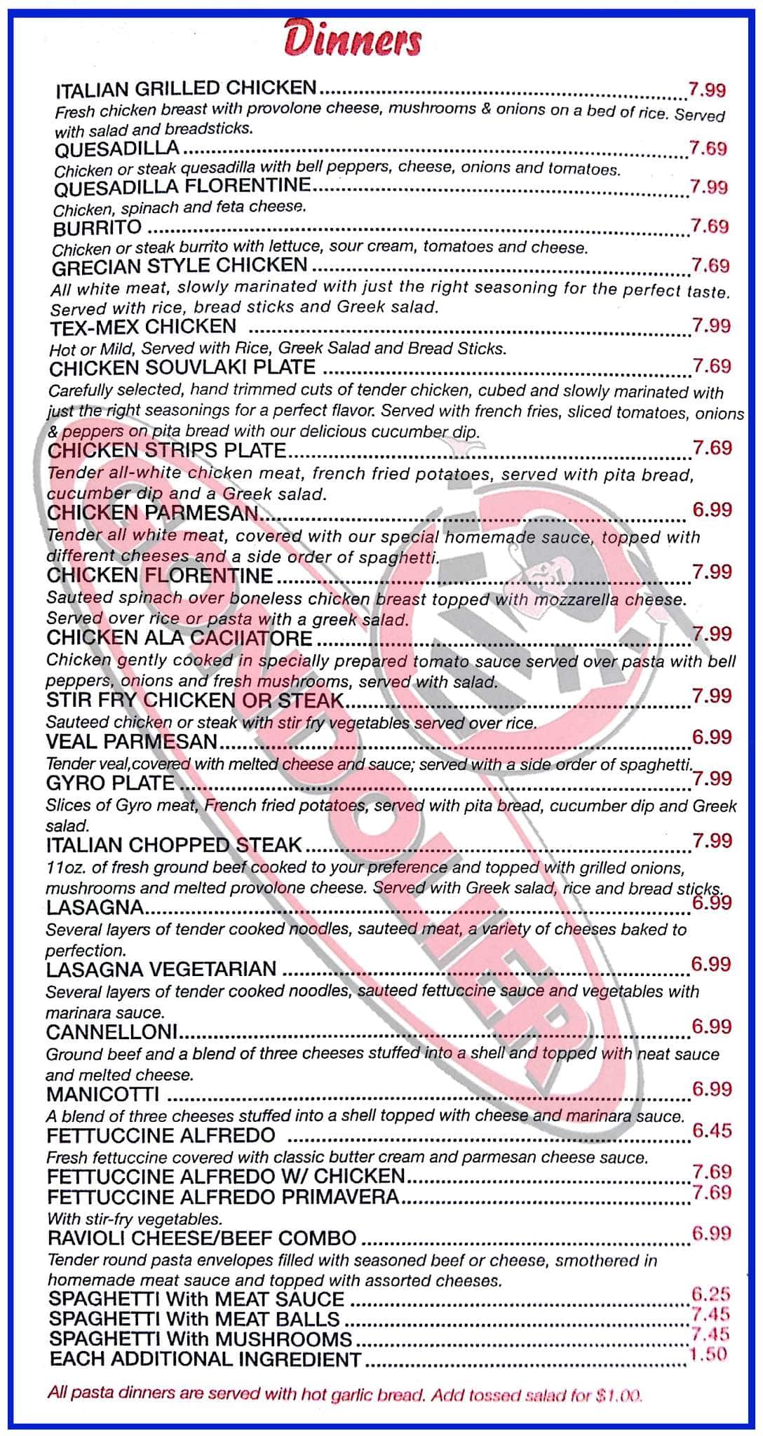 Menu at Gondolier Pizza pizzeria, Chattanooga, Lee Hwy #124